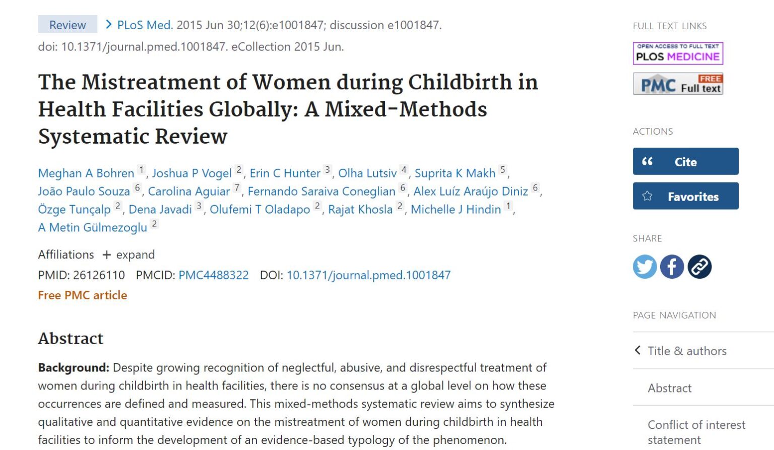 The Mistreatment of Women during Childbirth in Health Facilities ...