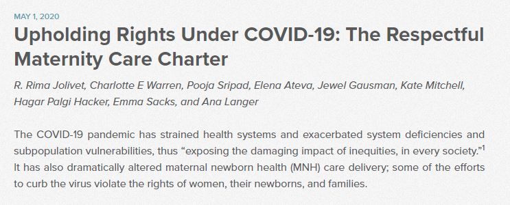 Upholding Rights Under COVID-19: The Respectful Maternity Care Charter ...