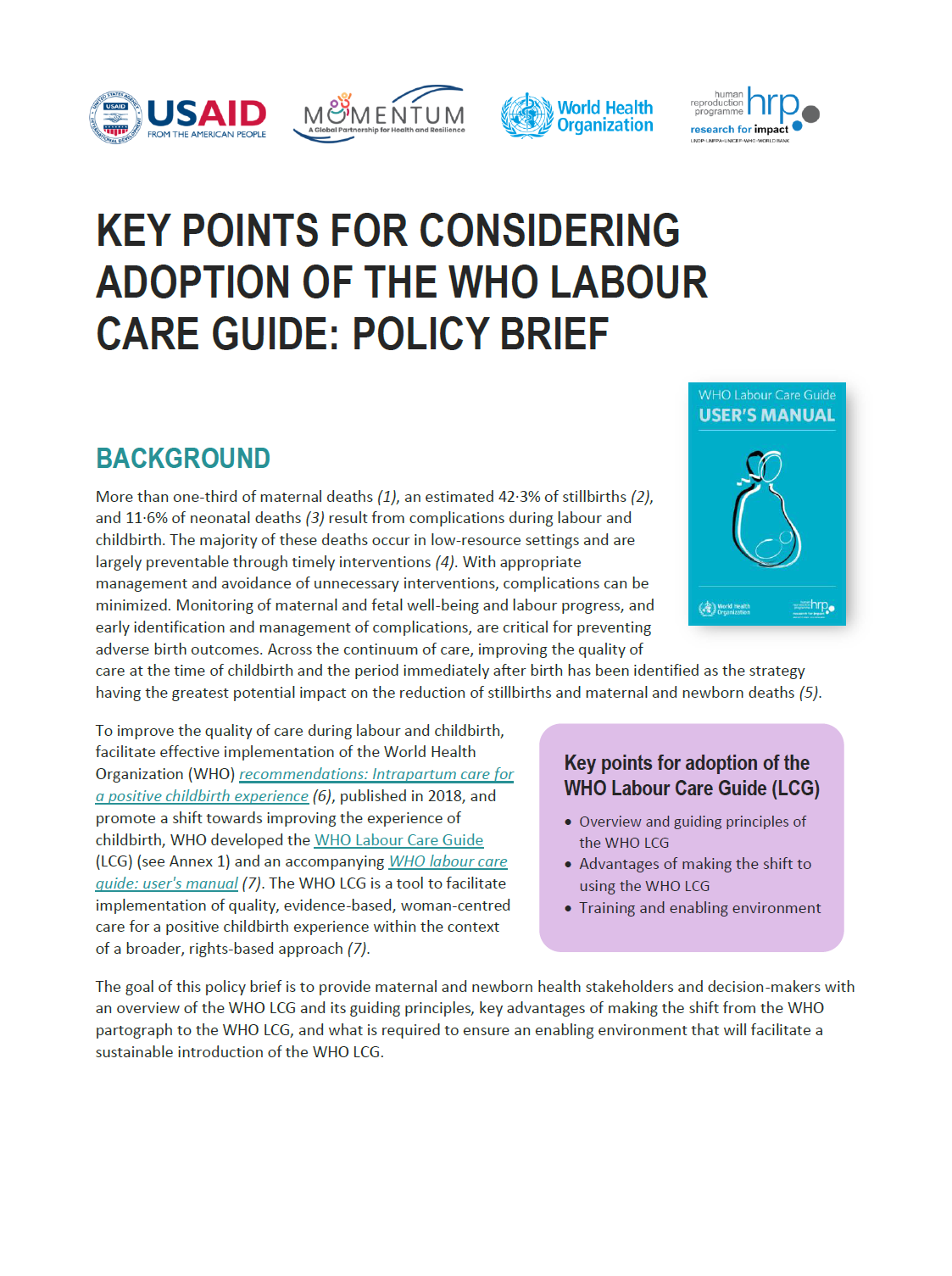 Key Points for Considering Adoption of the WHO Labour Care Guide ...