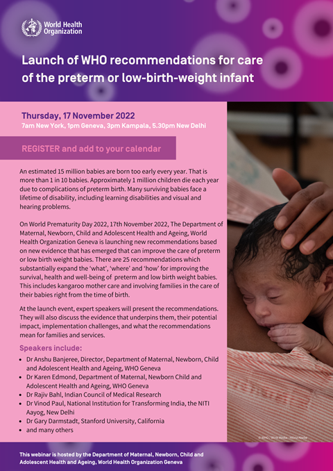 Launch of WHO recommendations for care of the preterm or low-birth ...